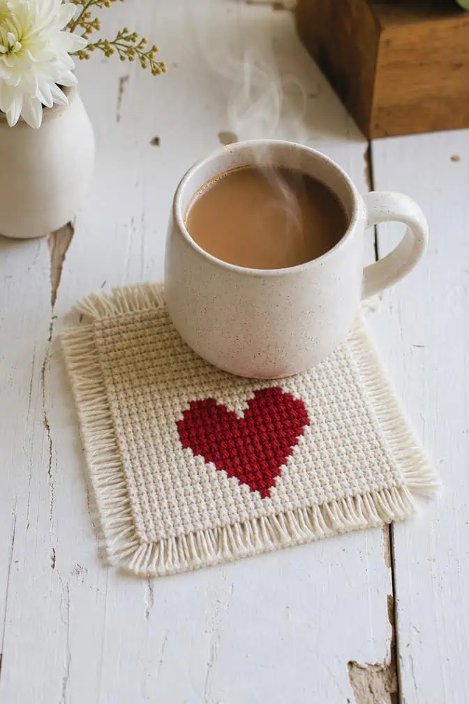 Easy Pixel Heart Crochet Mug Rug — Free Pattern - Crochet Patterns, How ...