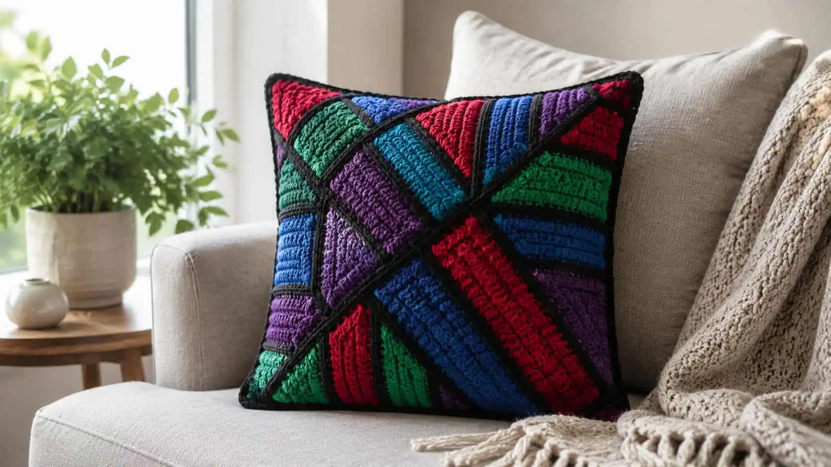 Easy Stained Glass Crochet Pillow Cover — Free Pattern - Crochet ...